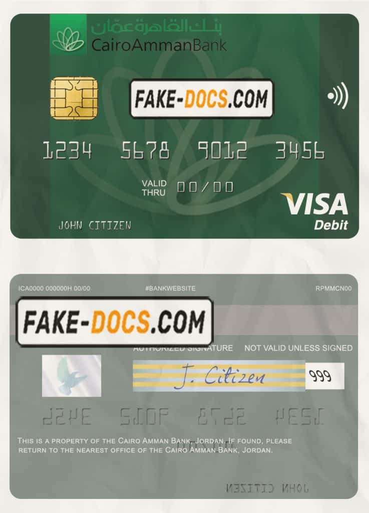 Jordan Cairo Amman Bank visa card fully editable template in PSD format ...