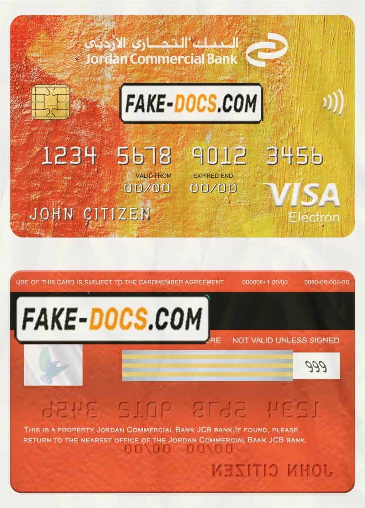 Jordan Commercial Bank JCB bank visa electron card, fully editable ...