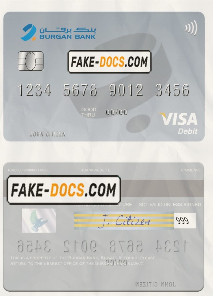 Kuwait Burgan Bank visa card fully editable template in PSD format ...