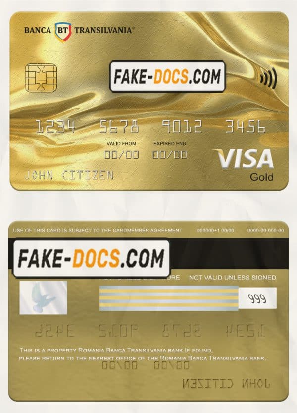 Romania Banca Transilvania bank visa gold card, fully editable template ...