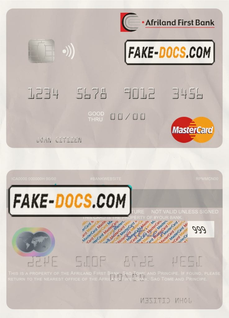 Sao Tome and Principe Afriland First Bank mastercard template in PSD ...