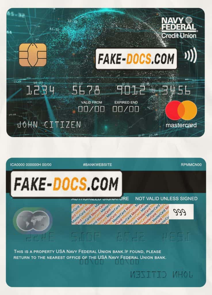 USA Navy Federal Union bank mastercard fully editable template in PSD ...