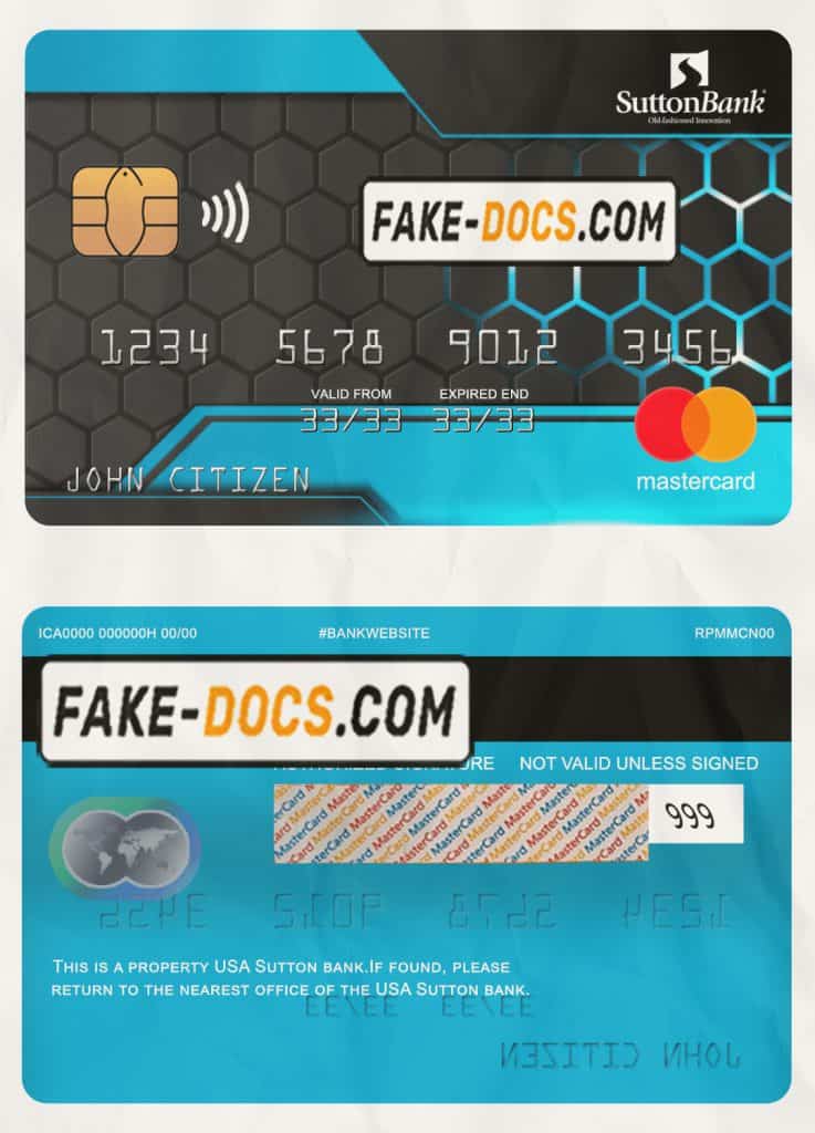 USA Sutton bank mastercard fully editable template in PSD format | Fake ...