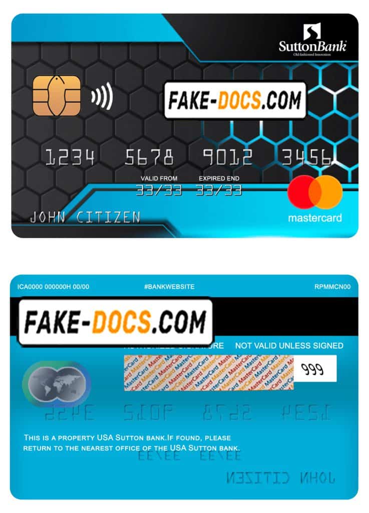 USA Sutton bank mastercard fully editable template in PSD format | Fake ...