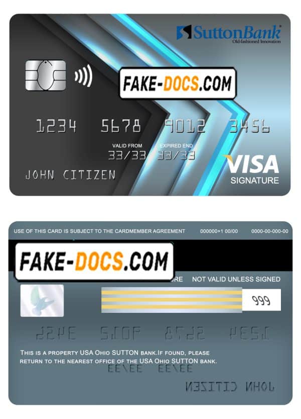 USA Ohio SUTTON bank visa signature card fully editable template in PSD ...