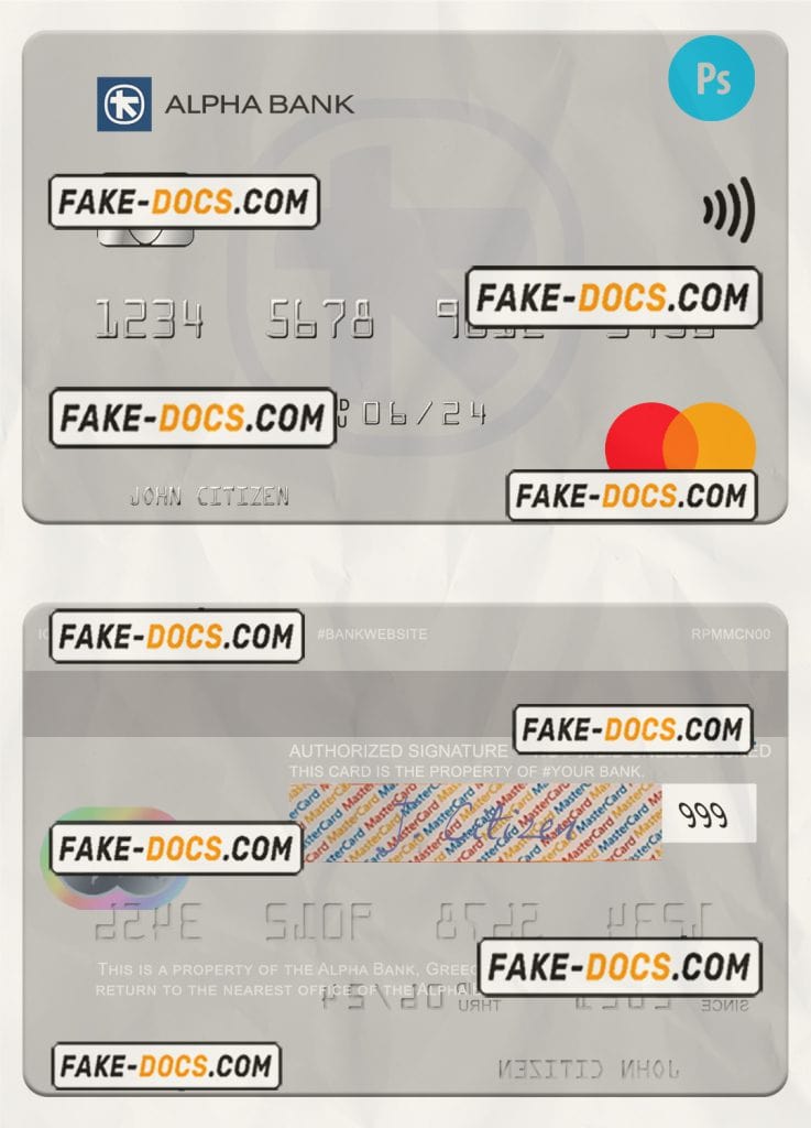 Greece Alpha bank mastercard credit card PSD template, version 3 | Fake ...