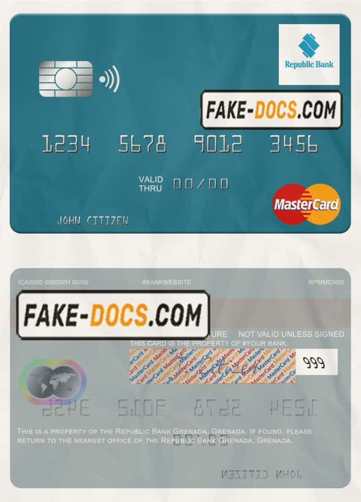 Grenada Republic Bank mastercard fully editable template in PSD format ...
