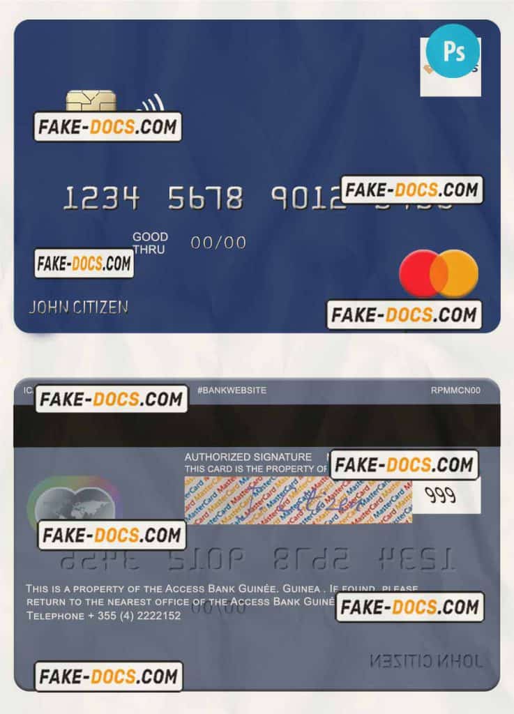 Guinea Access Bank Guinée mastercard fully editable template in PSD ...