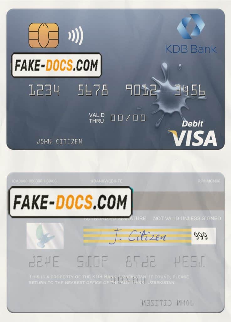 Uzbekistan KDB Bank visa debit card template in PSD format | Fake Docs Shop