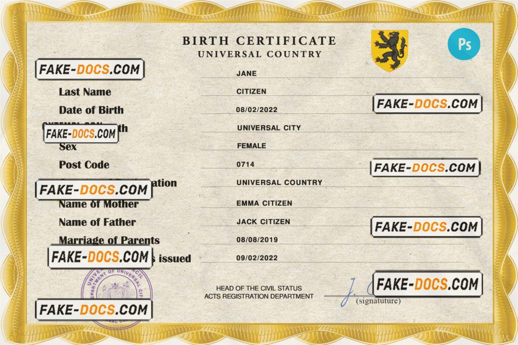 birthverse universal birth certificate PSD template, completely ...