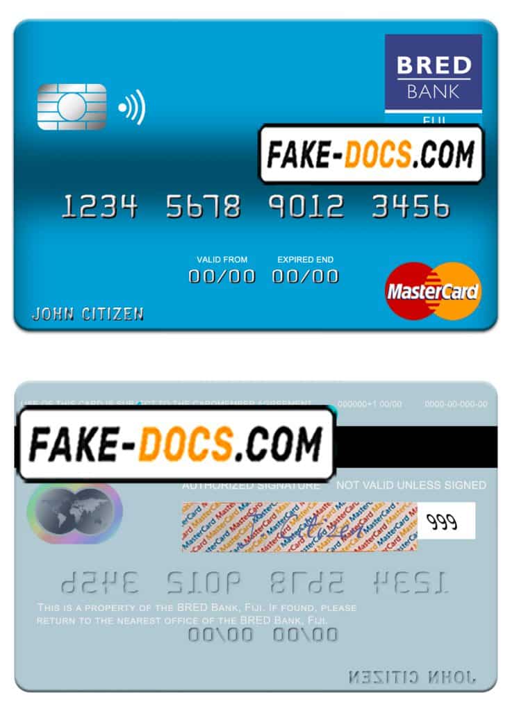 Fiji BRED Bank mastercard credit card template in PSD format | Fake ...