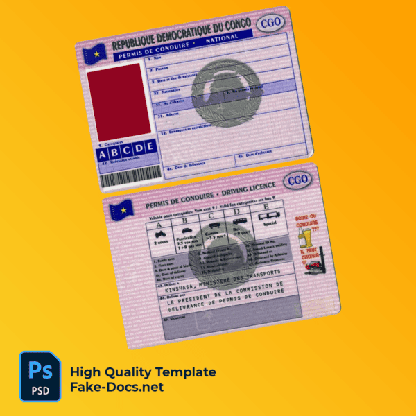 Congo driver license Psd Template | Fake Docs Shop