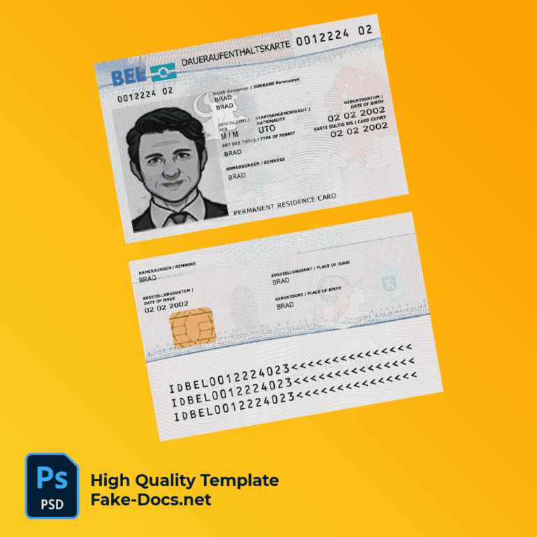 Belgium residence permit card PSD template | Fake Docs Shop