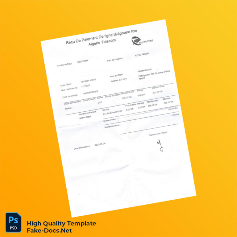 Algeria ACTEL ARZEW Editable Landline Utility Bill Template in Word and ...