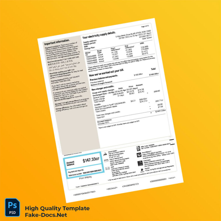 Australia AGL Editable Electricity Bill Template in Word and PDF ...