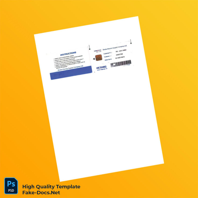 Bangladesh Dhaka Electric Supply Company Ltd Editable Utility Bill ...