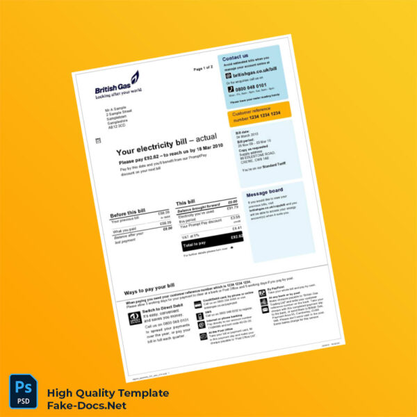 Editable Utility Bill Template in Word and PDF formats | Fake Docs Shop