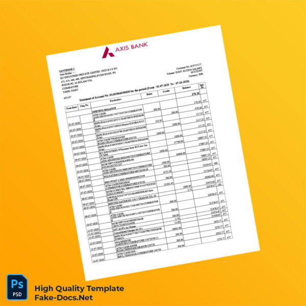 India Axis Bank Statement Template in Word and PDF formats 6 page | Fake Docs Shop