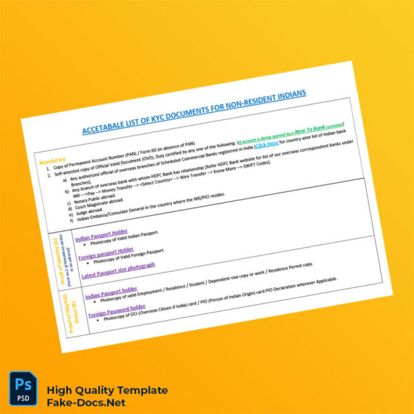 India Editable KYC Documents List for NRIs Template in Word and PDF ...