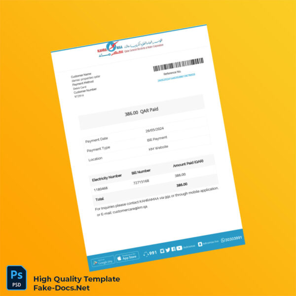 Qatar KAHRAMAA Editable Utility Bill Template in Word and PDF formats ...