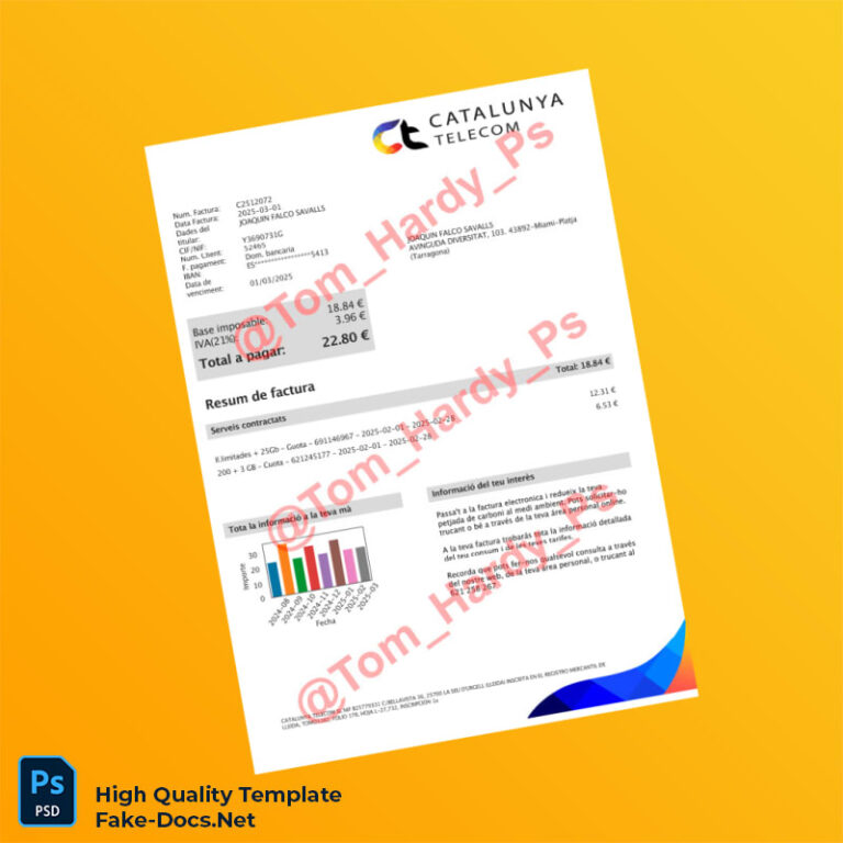Spain Catalunya Telefónica Editable Utility Bill Template in Word and ...