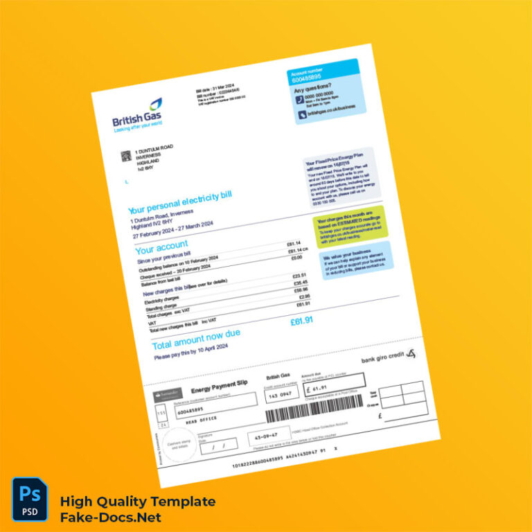 UK British Gas Editable Gas Bill Template in Word and PDF formats 2 ...