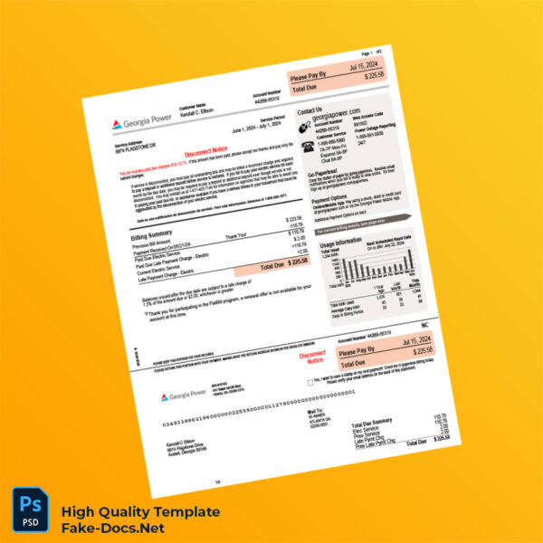 USA Georgia Power Editable Electric Bill Template in Word and PDF ...