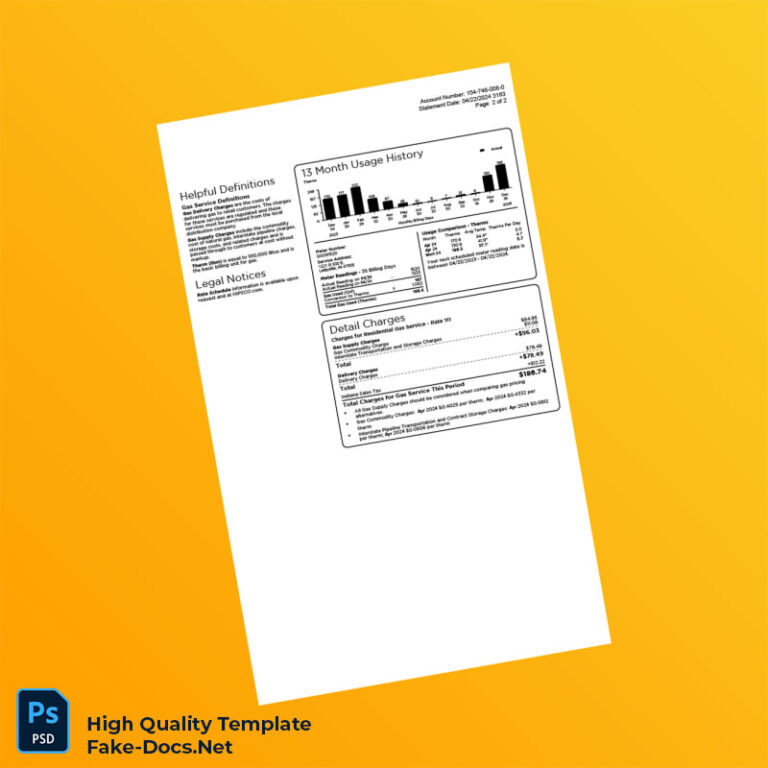 USA NIPSCO Editable Gas Bill Template in Word and PDF formats 2 page ...