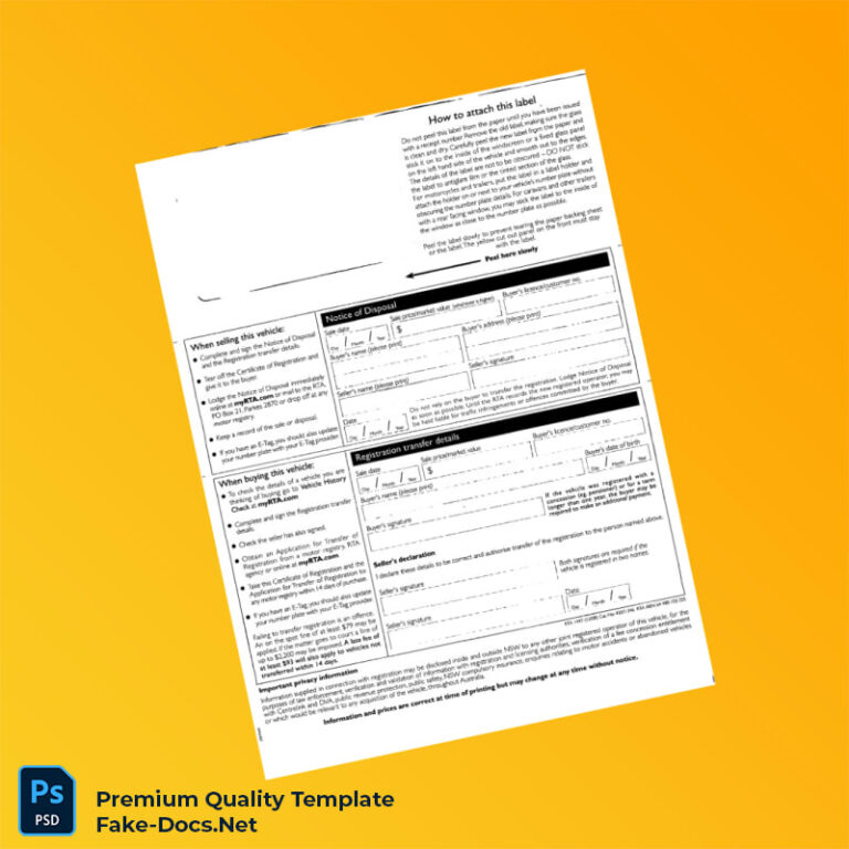 Australia RTA Vehicle Registration Renewal Notice Template (Word & PDF ...