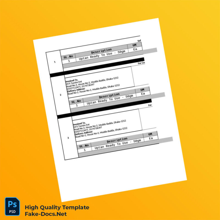 Bangladesh M_S Tasnim Ent Invoice Template in Word and PDF formats 2 page | Fake Docs Shop