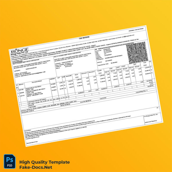 India Bunge India Pvt Ltd Tax Invoice Template in Word and PDF formats ...