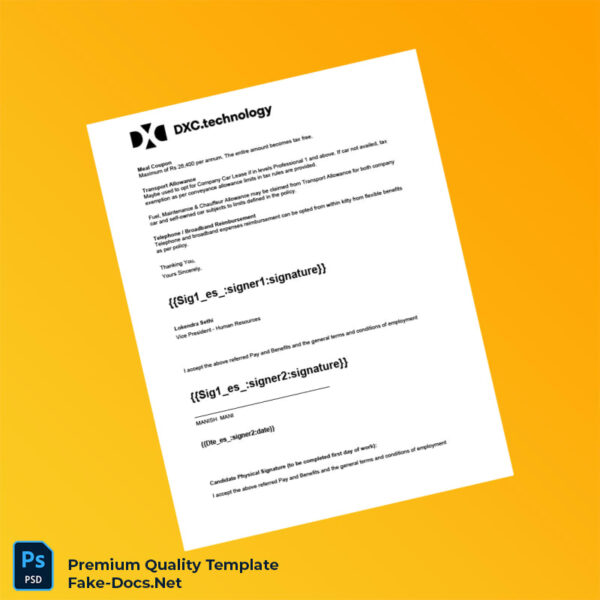 India DXC Technology Employment Verification Letter Template (Word ...