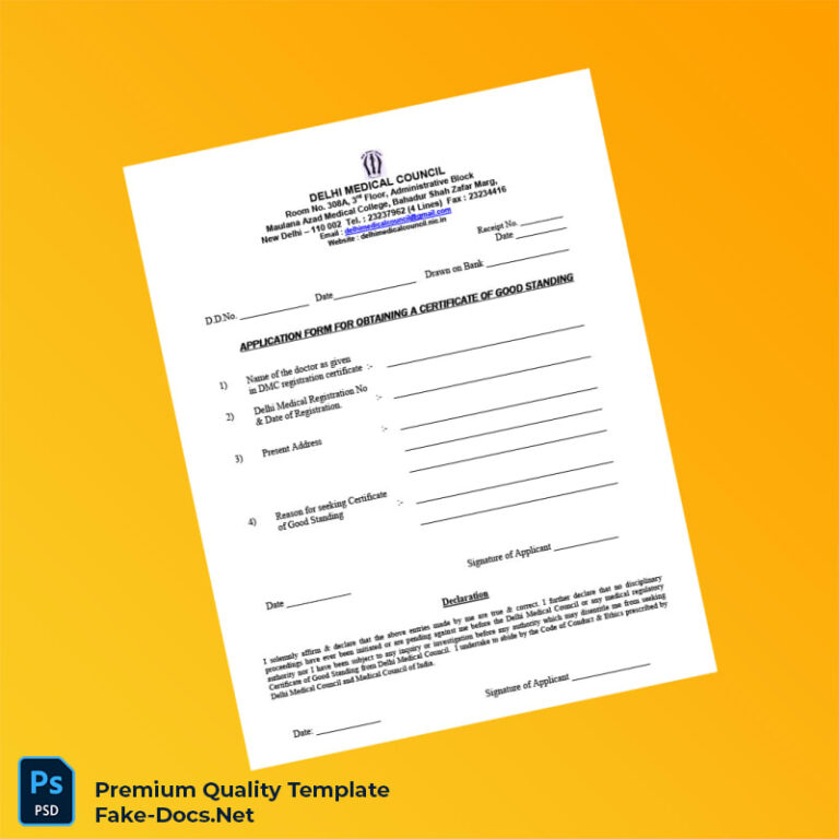 India Delhi Medical Council Certificate of Good Standing Application ...