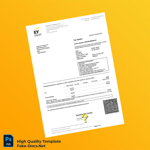 India Ernst Young LLP Invoice Template in Word and PDF formats | Fake ...