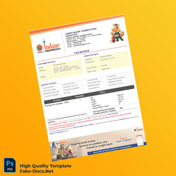 India Indian Oil Invoice Template in Word and PDF formats 2 page | Fake ...
