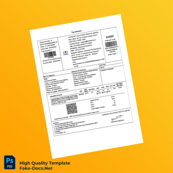 India Lenskart Invoice Template in Word and PDF formats | Fake Docs Shop