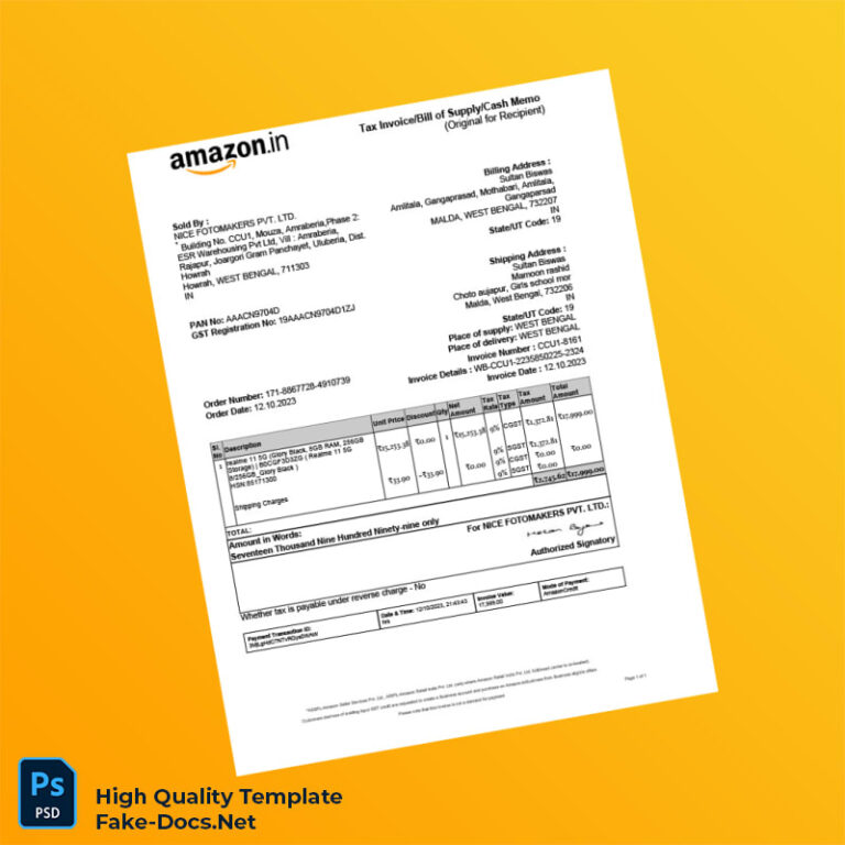 India NICE FOTOMAKERS PVT LTD Invoice Template in Word and PDF formats ...