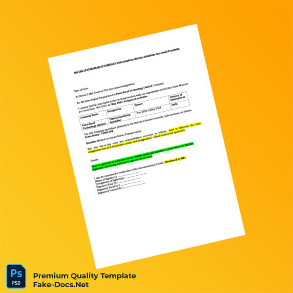 India Petro Excel Technology Limited Employment Verification Letter ...