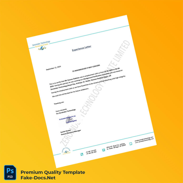 India Zeroinex Technology Experience Letter Template (Word & PDF ...