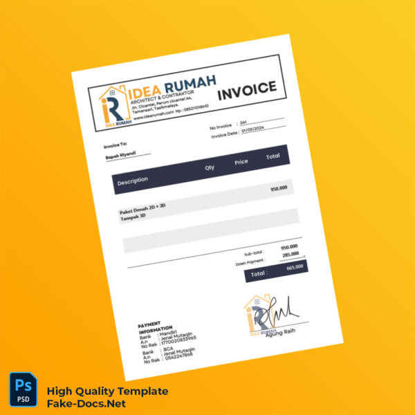 Indonesia IDEA RUMAH ARCHITECT CONTRAKTOR Invoice Template in Word and ...