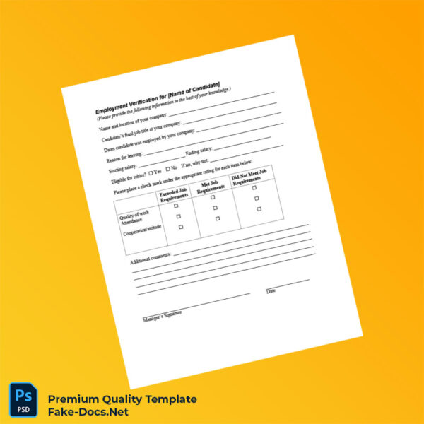 Justice Employment Verification Request Template