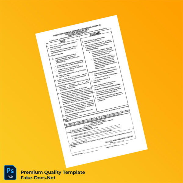 Philippines DOLE Certificate of Registration Checklist Template (Word ...