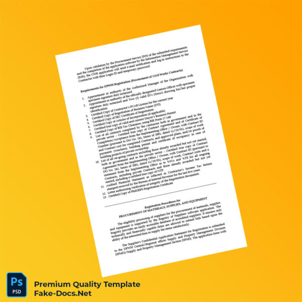 Philippines DPWH Editable Registration Certificate Template (Word & PDF ...