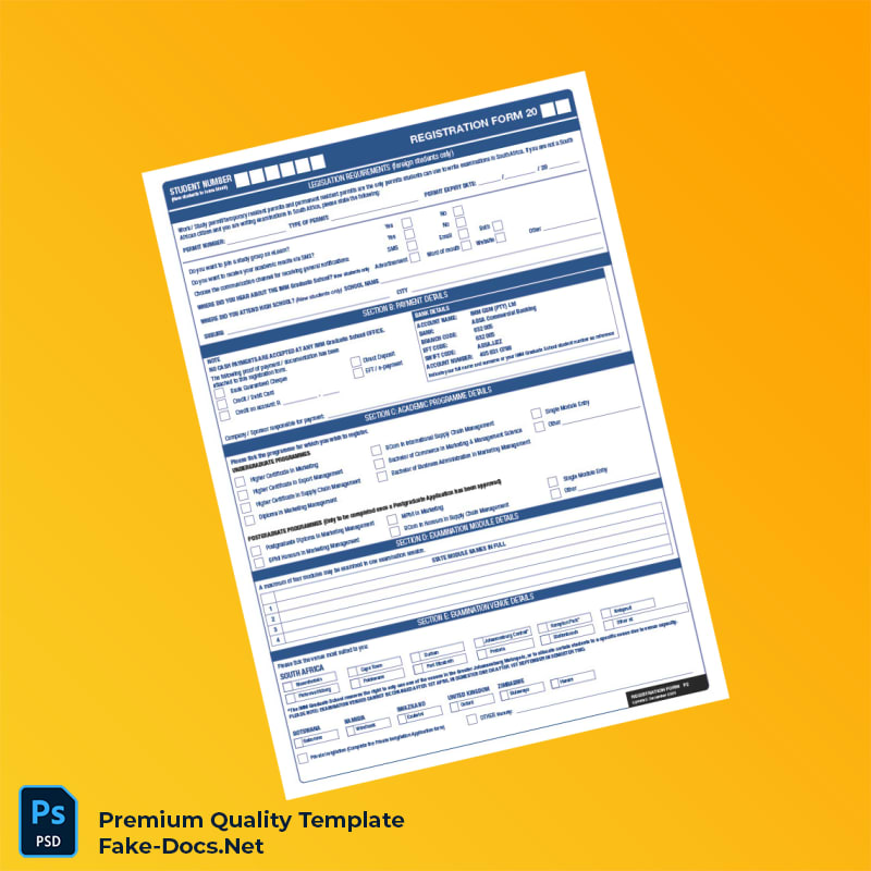 South Africa IMM Registration Form Template (Word & PDF) 4 page | Fake Docs Shop