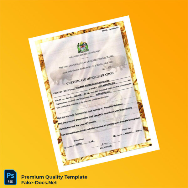 Tanzania Registrar Certificate of Registration Template (Word & PDF ...