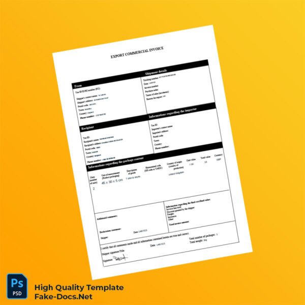 UK AcLabore Export Commercial Invoice Template in Word and PDF formats ...