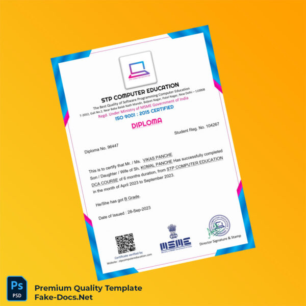 India STP Computer Education DCA Diploma Template - High Quality ...