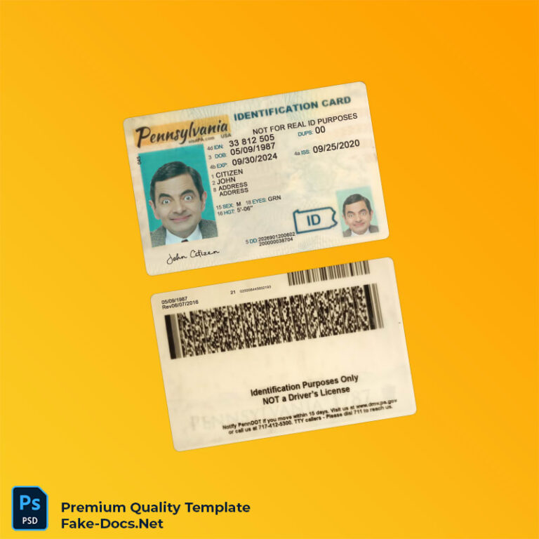 USA Pennsylvania ID card PSD template - High-Res Replica Replacement ...